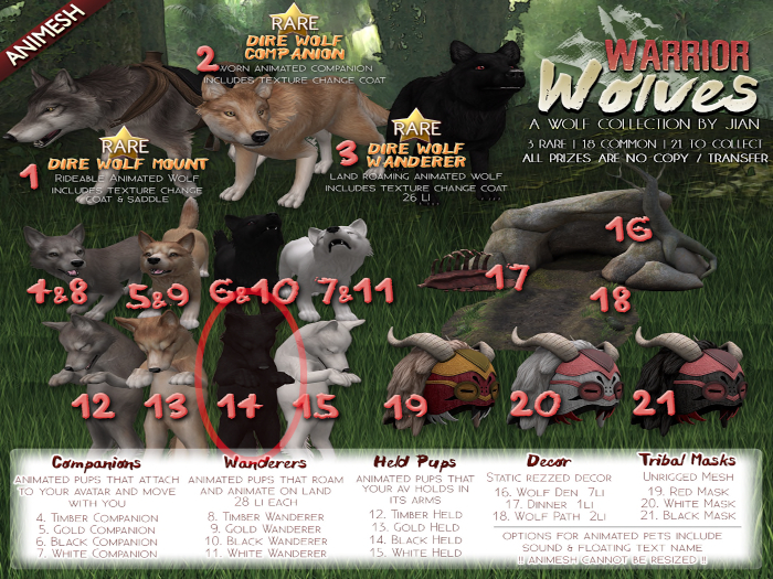 Second Life Marketplace - JIAN Warrior Wolves 14. Black Held BOX